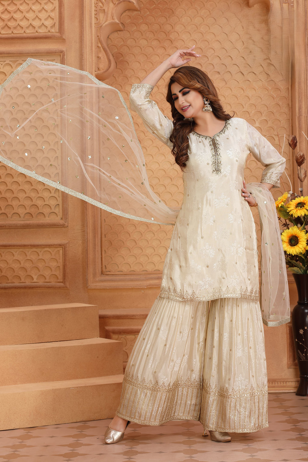 Off-White Silk Sharara Suit – Spark In Style, LLC